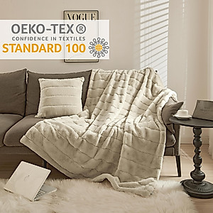 Geniospin Ultra Soft Throw Blanket for Couch, Bed, Sofa - 450 GSM Faux Fur Reversible Blankets with Strip, Fluffy Plush Fuzzy Throws, Warm, Luxury and Cozy Blanket (Ivory, 50x60 inches)