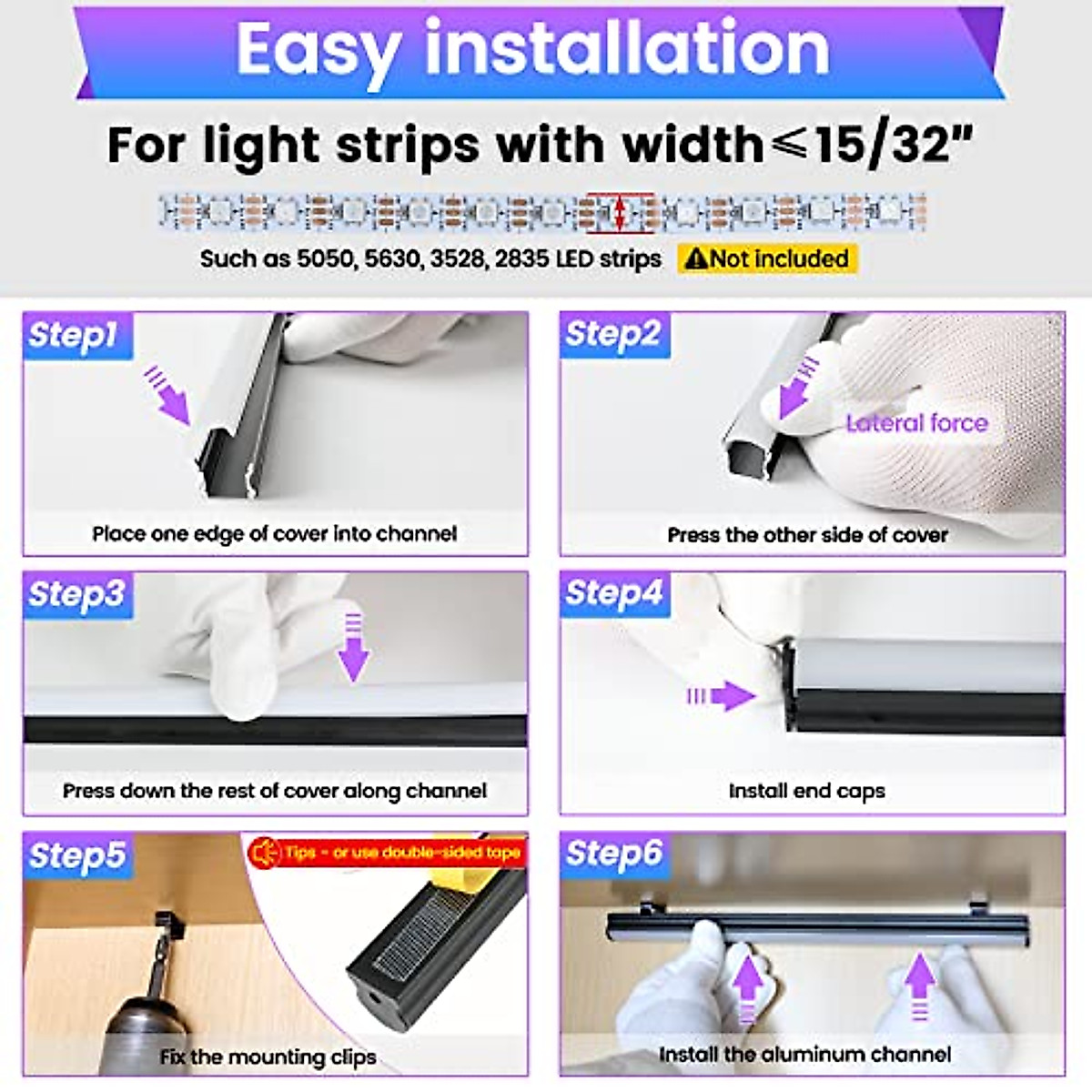 Muzata 10Pack 1FT/12inch Excellent Spotless LED Channel System with Milky White Cover Black Aluminum U Shape LED Strip Diffuser Channel U108 BW 0.3M