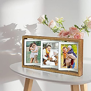 ZEEYUAN 4x6 Rotating Photo Frame Rustic 4x6 Wooden Picture Frames, Double Side-Display 6 Photos, Floating Photo Frame 4x6 Family Frame for Tabletop Display