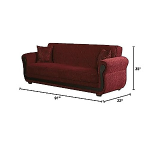 Beyan Signature Empire Furniture USA Park Ave Collection Convertible Sofa Bed with Storage Space and Includes 2 Pillows, Red