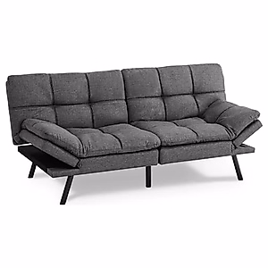 Sweetcrispy Futon Couch for Living Room Sofas, Dark Grey