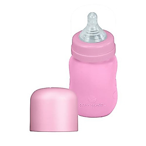 green sprouts Ware Baby Bottle Made from Plants and Glass, Angled Neck + Vented Nipple Prevent Colic, Made Without Petroleum-Plastic, BPA, BPS, BPF, Pink, 5 Oz