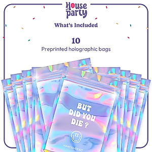 HOUSE OF PARTY Hangover Kit Bags - 10 Pcs | (5"x7") But Did You Die Printed Ziplock Storage bags | Preprinted Holographic Bags | Resealable Bags for Packaging, Travel and Bachelorette Party Favors