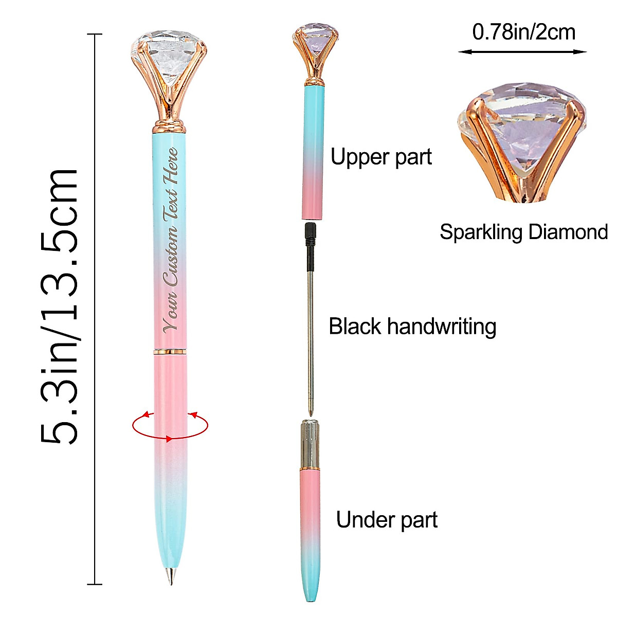 YAEILOV Personalized Pens with Stylus Tip,Custom Engraved Name Ballpoint Diamond Pen- Free Engraving-Customized Logo Black Ink for Office Bussiness Teacher Graduation