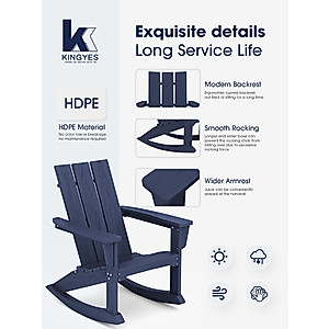 KINGYES Modern Rocking Adirondack Chair, Outdoor Rocking Chair for Patio, Garden, Backyard- Blue