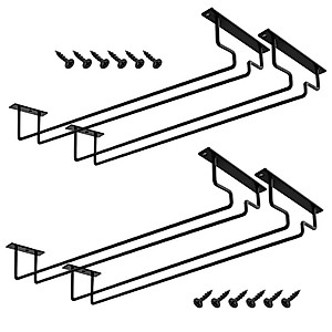 MOCOUM 4 Pack 15.6" Wine Glass Rack Under Cabinet Stemware Rack, Wine Glass Hangers Rack Wire Wine Glass Holder Storage Hanger Hold Up To 10 Wine Glasses for Cabinet Kitchen Bar (Black, 4 pack)