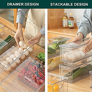 LALASTAR 2 Pack Fridge Organizer with Pull-out Drawer, Stackable Freezer Organizer Bin, Pantry Organization and Storage, BPA Free, 3.17QT