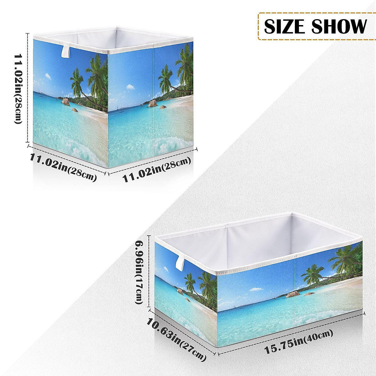 QUGRL Sunny Summer Beach Storage Bins Cube Tropical Palm Tree Clothes Storage Basket Foldable Storage Box Organizer for Shelves Closet Cabinet Office Dorm Bedroom 11x11 in