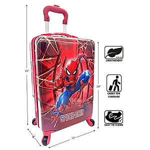 Fast Forward Kids Licensed Hard-Side 20” Spinner Luggage Lightweight Carry-On Suitcase (Spiderman - 2)