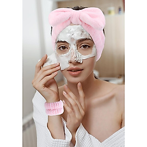 VELSCRUN 6 Pack Hairband, Pink Microfiber Spa Headband, Makeup Headband, Face Wash Bow Tie Headband, Skincare Headbands for Women Girls Hair Accessories Gifts