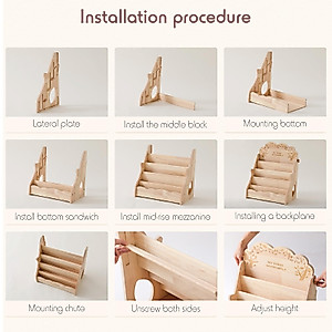 WOODEN TEETHER Kids Bookshelf Rubber Wood 5-Tier Montessori Bookshelf for Kids Durable Bookcase with Chalkboard & Storage Book Shelf Display Rack for Nursery Kids Room