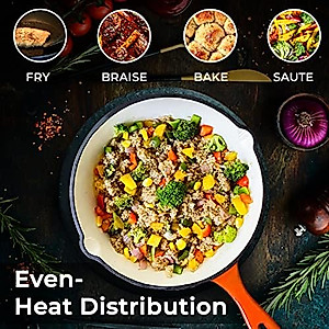 Healthy Choices Enameled Cast Iron Skillet, 8" Set of 6, Professional Cast Iron Pan, Orange & White Enameled Skillet, Oven Safe, Bake Cookies, Sauces, Desserts, BBQ, Dishwasher, Induction, Open Fire