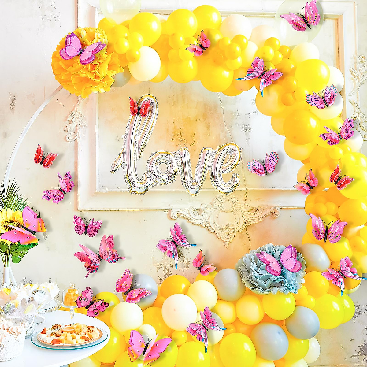 Amaxiu Double Layer Butterfly Wall Decor, 24pcs Magnetic 3D Butterfly Wall Decals Removable Butterfly Wall Stickers 3D Butterfly DIY Decorations Wall Art Decor Crafts for Party Bedroom(Pink)