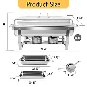 Snowtaros 4 Pack 8QT Chafing Dish Buffet Set, Stainless Steel Food Warmer Set, Rectangular Buffet Server with Tongs & Spoons for Parties, Catering, Banquets, Events (2 Full Size + 2 Half Size)