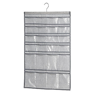 mDesign Soft Fabric Over Rod Hanging Storage Organizer with 48 Pockets for Child/Baby Room, Nursery, Playroom - Metal Hooks Included - Textured Print - 2 Pack - Gray