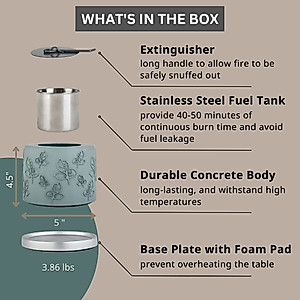 Daxxie Concrete Tabletop Fire Pit Bowl/Fireplace for Indoor and Outdoor, Ethanol Fuel, Home Deco, Portable, S'Mores Maker, Marshmallow Roaster (Musty Green)
