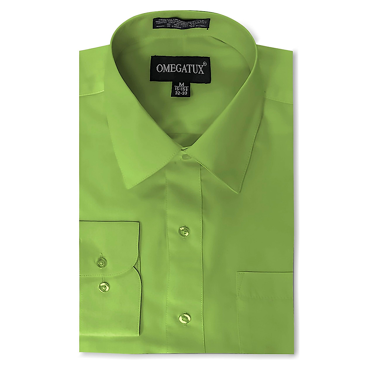 OmegaTux Omega Mens Regular fit Solid Dress Shirts w/Convertible Cuffs Apple Green (17.5-37)