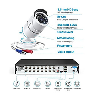 ZOSI H.265+ 1080p 16 Channel Home Security Camera System, 16CH DVR with AI Human Vehicle Detect, 12 x 1080p Surveillance Camera Outdoor, 120ft Night Vision, 105°Wide Angle, Remote Access, 4TB HDD