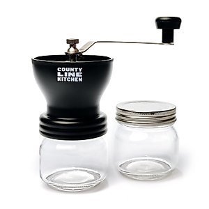 County Line Kitchen, Manual Coffee Grinder with Ceramic Burr, Adjustable Coarseness, Hand Coffee Bean Grinder, Two Glass Jars 250ml each with Metal Lids