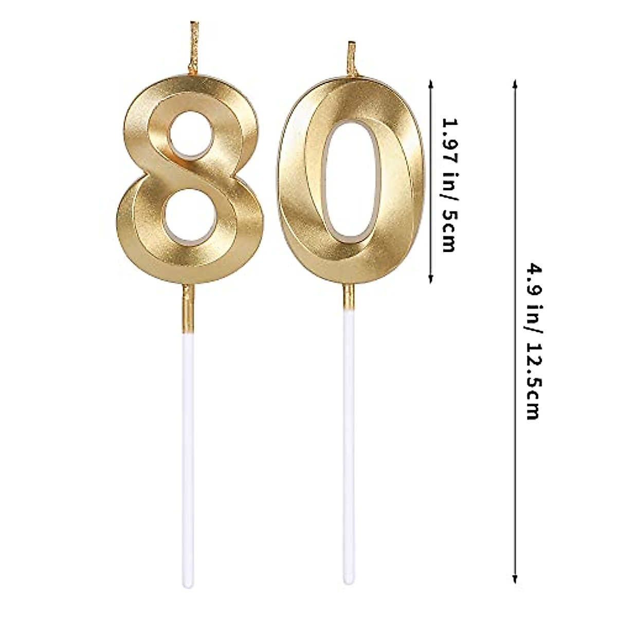 Gold 80th Birthday Candles for Cakes, Number 80 8 Glitter Candle Cake Topper for Party Anniversary Wedding Celebration Decoration