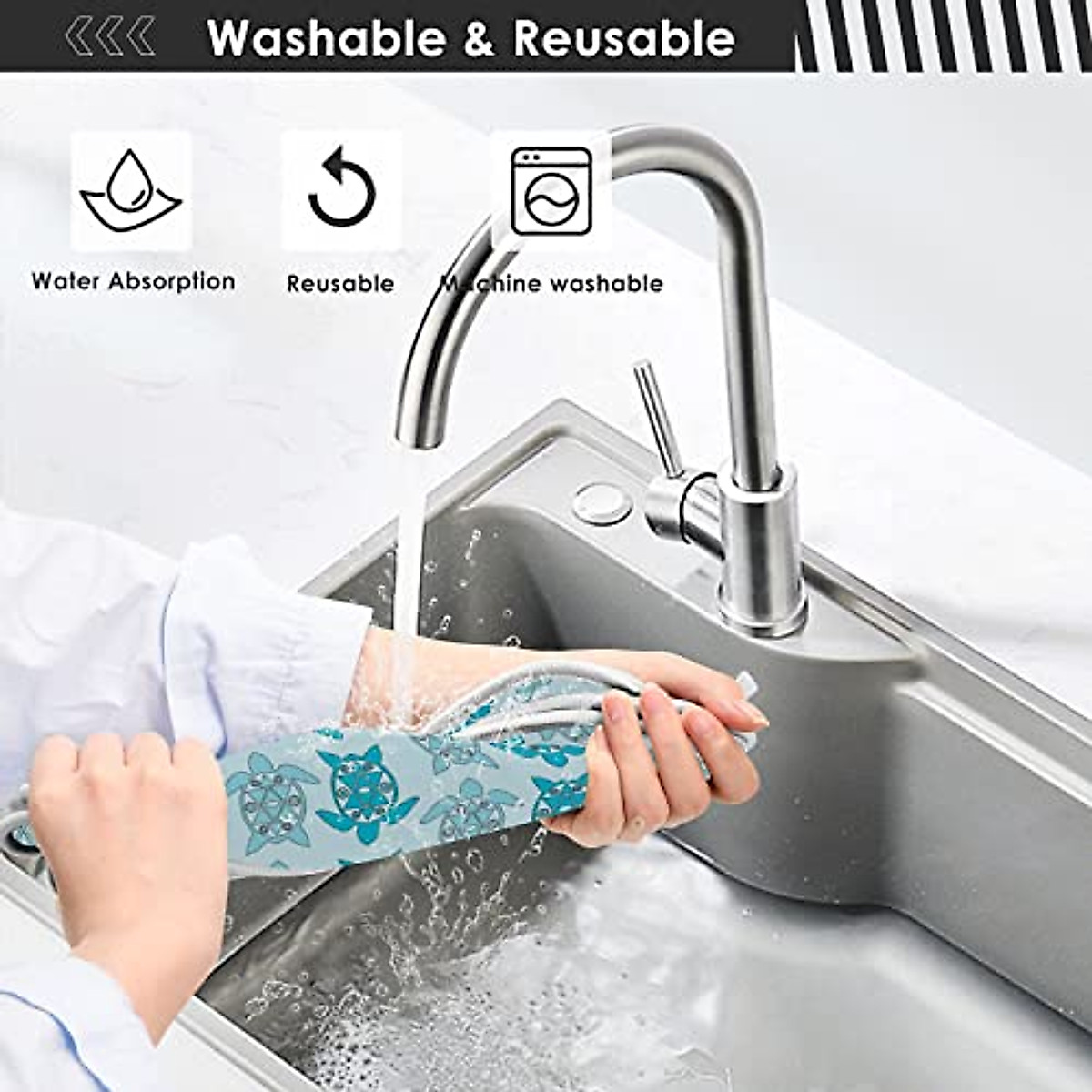 2 Pack Faucet Splash Guard for Sink,Sea Turtle Teal Seamless Washable Kitchen Faucet Absorbent Mat for Sink , Sink Mats and Protectors for Kitchen, Faucet Splash Catcher for Bar