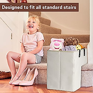 SAM AND MABEL Stair Basket for Carpeted and Wooden Stairs - Collapsible Staircase Basket for Stairs, Innovative L-shaped Storage Organizer for Home and Office Decor (Creamy White)
