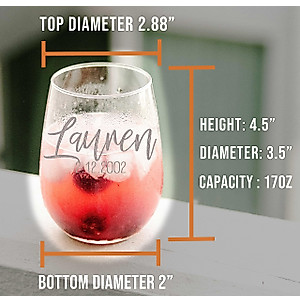Personalized Etched Monogram 17oz Stemless Wine Glass - Wine Gifts for Women, Customized Engraved Wedding Gifts, Unique Mother's Day Gift, Bridesmaid, Customizable Birthday Wine Tumbler, Caldwell