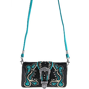 Zelris Western Paisley Buckle Women Crossbody Wrist Trifold Wallet (Turquoise)