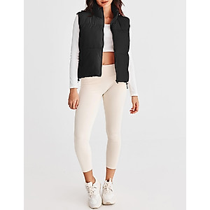 MEROKEETY Women's Quilted Puffer Vest Lightweight Stand-up Collar Soild Color Warm Outewear, Black, X-Large