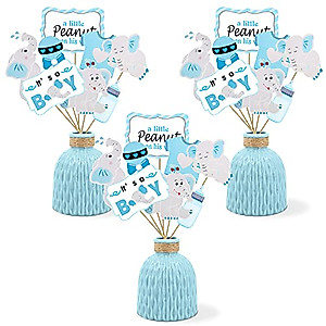 LEBERY 24pcs Blue Elephant Centerpiece Sticks Baby Boy It's A Boy Table Centerpieces Decorations Blue Little Peanut Cutouts for Blue Elephant Theme Boy Baby Shower Birthday Party Supplies