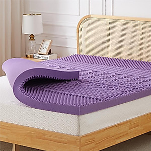 IULULU Mattress Topper, 2 Inch Full Size 5-Zone Gel Memory Foam Egg Crate Bed Topper, Targeted Support, Pressure Relief, CertiPUR-US Certified, Lavender