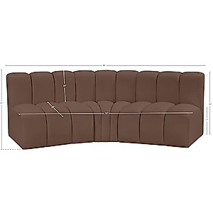 Meridian Furniture 101Brown-S3B Arc Collection Modern | Contemporary Modular Sofa with Soft Brown Vegan Leather, Deep Channel Tufting, Modular Design, 86" W x 41" D x 30" H, Brown