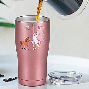 Shamone Unicorn Sister Gifts from Sister, Tumbler 20oz Insulated Stainless Steel w/Lid, SS Straw, Cleaning Brush, Sister Birthday, Sister Christmas Gifts, Funny Gift from Sister (Rose Gold)