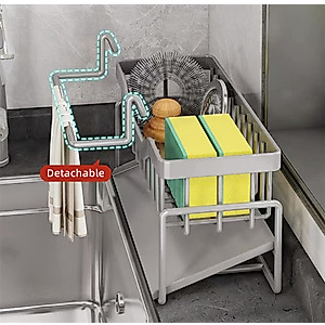 iBigLY Sponge Holder Kitchen Sink Caddy Organizer, 304 Stainless Steel Kitchen Soap Dispenser Caddy Organizer with Auto Drain Tray, Sink Rack for Kitchen & Bathroom Holding Sponge and Towel