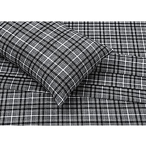 RUVANTI Flannel Sheets Twin Size - 100% Cotton Brushed Flannel Bed Sheet Sets - Deep Pockets 16 Inches (fits up to 18") - All Seasons Breathable & Super Soft - Warm & Cozy - 3 Pcs - Grey Plaid