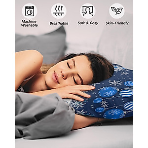 Hokiten Standard Size Pillow Cases Set of 2 - Christmas Tree, Microfiber Soft Pillowcases with Envelop Closure, Blue Fantasy Snowflake Xmas Ball Lumbar Pillow Cover for Sofa/Couch, 20x26 Inches