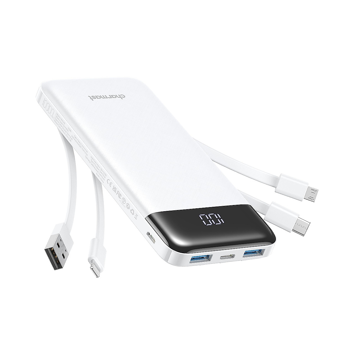 Portable Charger with Built in Cables, Portable Charger with Cords Wires Slim 10000mAh Travel Battery Pack 6 Outputs 3 Inputs 3A Fast Charging Power Bank for Samsung Google Pixel LG Moto iPhone iPad