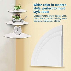 Yosoo Health Gear Set of 3 Corner Floating Wall Shelf, Wall Mounted Storage Rack White High Gloss Floating Corner Shelf Unit Bookshelves Home Furniture Office Decor for Office Living Room Bedroom