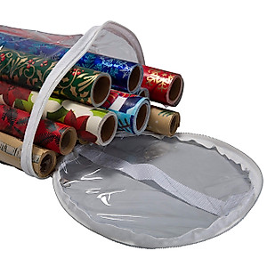 Simplify Clear Gift Wrap Storage Bag | Holds 30" Long Wrapping Paper Rolls | Clear | Zipper Closure | Easy Storage | Holiday Storage | Easy Carry Hangers