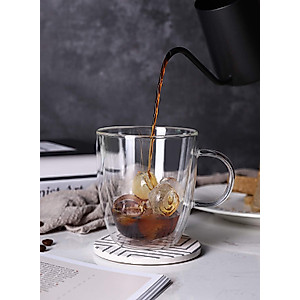 Kanwone Glass Coffee Mugs - 12.5 Ounce Double Wall Insulated Mug Set with Handle, Clear Coffee Mugs, Perfect for Latte, Americano, Cappuccinos, Tea Bag, Beverage, Set of 4