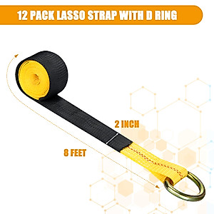 Windyun 12 Pack Tow Truck Straps Lasso Wheel Lift Straps Lasso Tow Strap with D Ring 11, 000 Lbs Break Strength Auto Tie Down Auto Hauler for Trailer Truck Tie