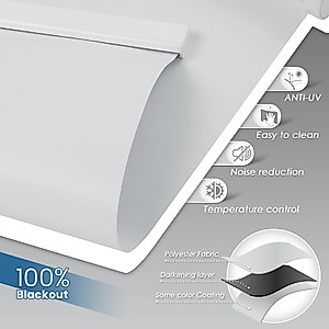 Grandekor Motorized Roller Shade with Remote Control,Motorized Blinds 100% Blackout Electric Shades, Cordless Window Blinds Shades for Bedroom Living Room Office,White,W35 xH72