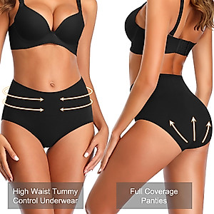 OPIBOO Cotton Womens Underwear High Waisted Tummy Control Full Coverage Postpartum Essentials Panties Stretch Comfortable Briefs Black M