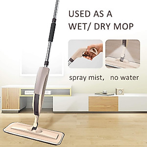 Microfiber Spray Mop for Floor Cleaning, Dry Wet Wood Floor Mop with 3 pcs Washable Pads, Handle Flat Mop with Sprayer for Kitchen Wood Floor Hardwood Laminate Ceramic Tiles Dust
