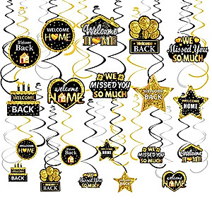 30Pcs Welcome Home Decorations We Missed you Hanging Swirls Decor, Welcome Back Home Hanging Ceiling Party Supplies, Homecoming Return Party Backdrop Sign