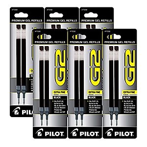 Pilot G2 Gel Ink Refill for Rolling Ball Pens, Extra Fine Point, Black Ink (PIL77232-6PACKS)
