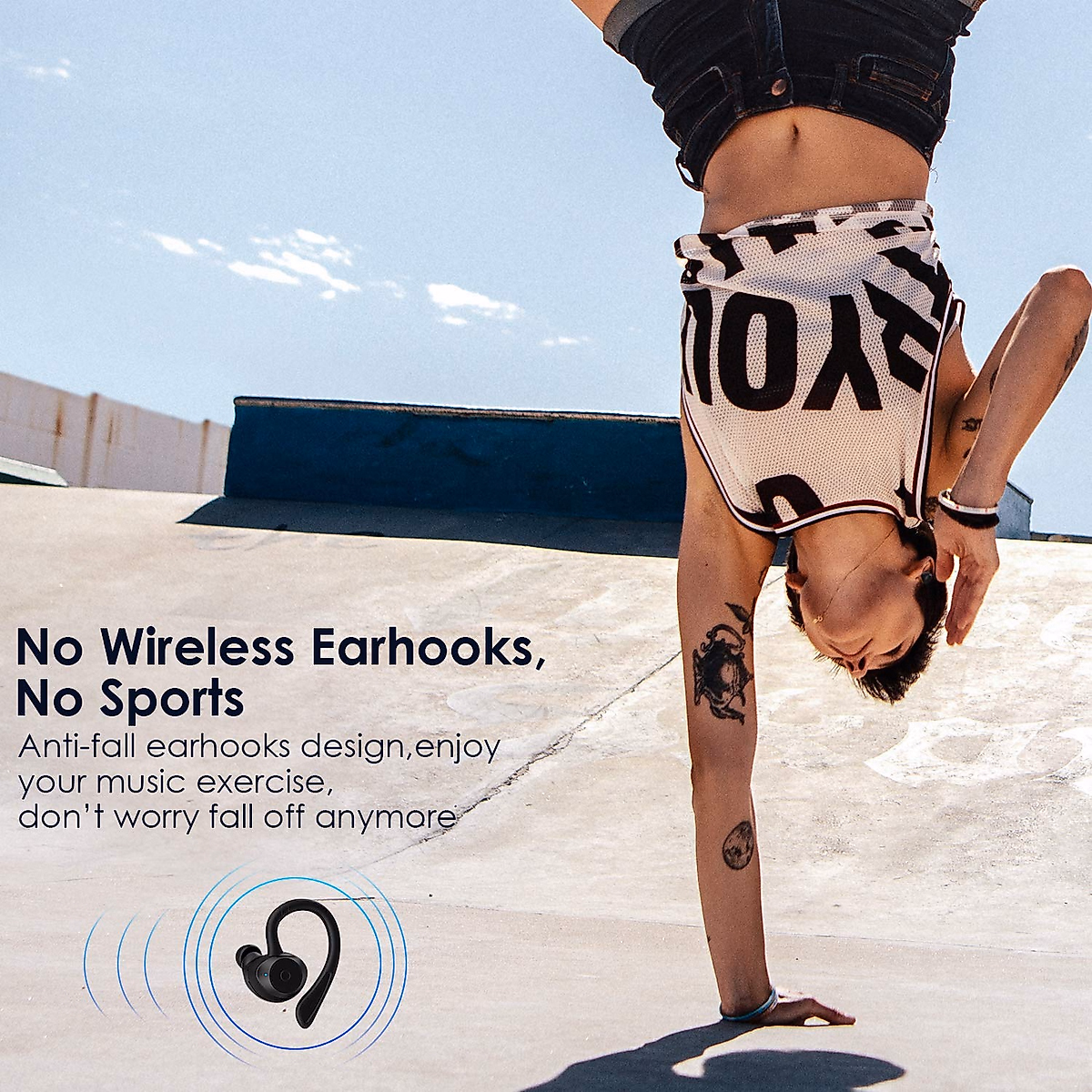 Sports Wireless Earbuds with Charging Case for 36hrs Long Playtime, True Wireless Bluetooth Headphone with Over-Ear Earhooks for Running, Rope Skipping, Yoga, IPX7 Waterproof, Deep Bass Earphone