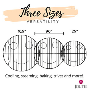 3PC Smiling Round Cooling Racks for Baking and Cooking, Stainless Steel Steamer Rack, Canning Rack, Cooking Rack, Cake Cooling Rack, Large, Med Small Cooling Rack, Trivet - Circle Wire Cooling Rack