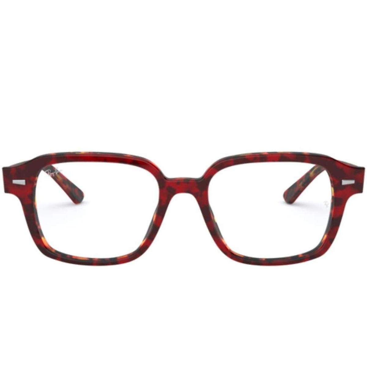Ray-Ban Men's Rx5382 Square Prescription Eyeglass Frames, Transparent Red on Havana/Demo Lens, 52 mm
