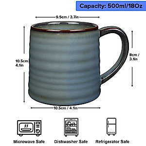 Otevymu 18 Oz Large Ceramic Coffee Mug, Big Handmade Pottery Tea Cup for Office and Home, Big Handle Easy to Hold, Microwave and Dishwasher Safe, Stylish Texture Glaze (Fog Blue)